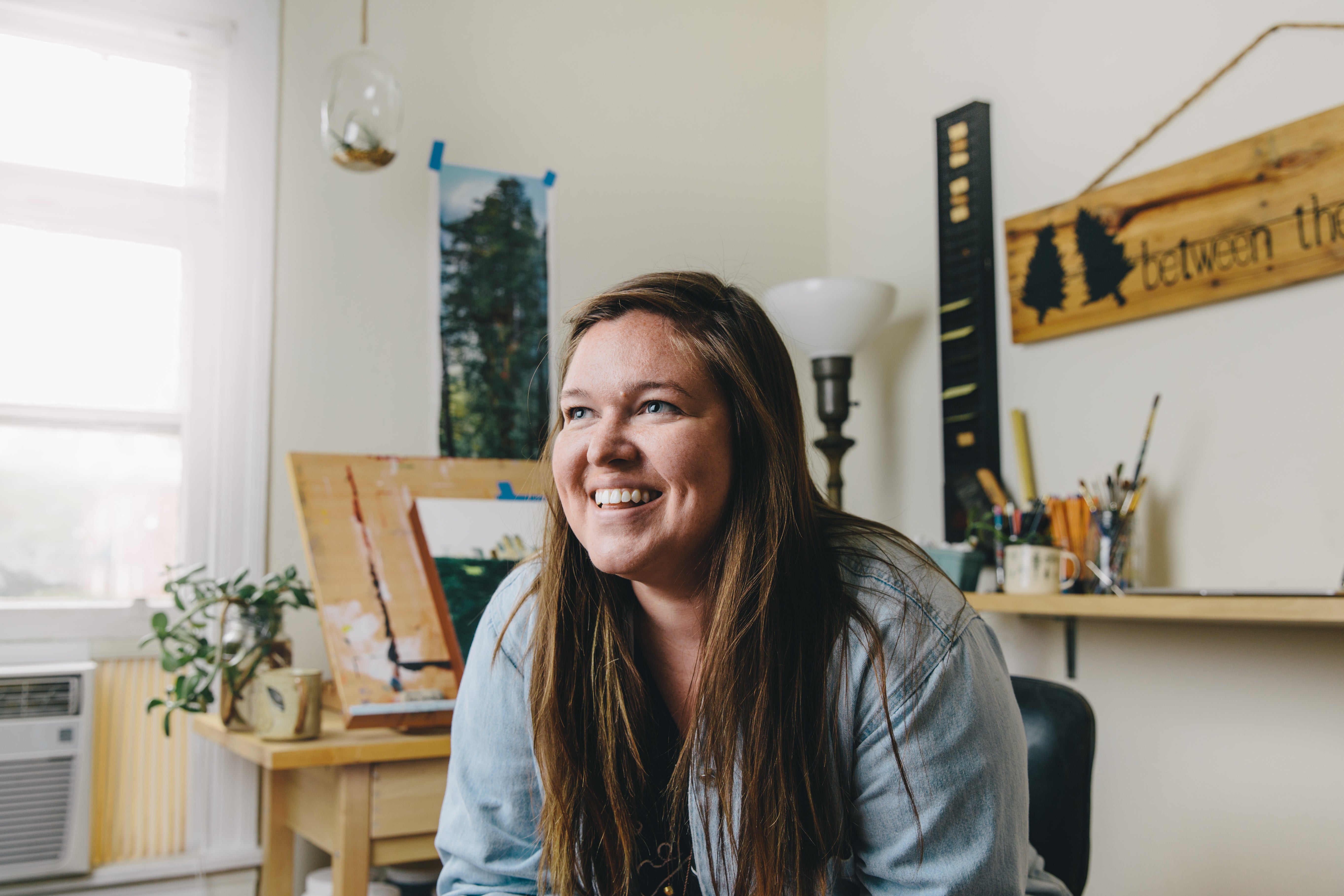 Working from Home – Between the Evergreens Art by Elizabeth Lang